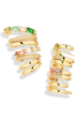 MELANIA CLARA 18k Gold Plated Cubic Zirconia And Multi-stone Ear Climbers - Gold Multi