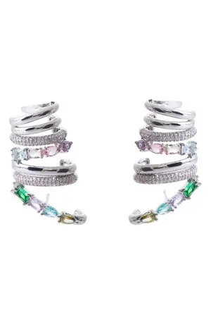 MELANIA CLARA 18k Gold Plated Cubic Zirconia And Multi-stone Ear Climbers - Silver Multi