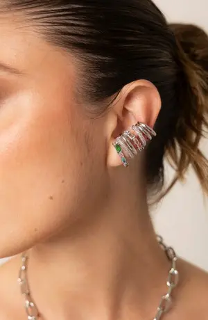 MELANIA CLARA 18k Gold Plated Cubic Zirconia And Multi-stone Ear Climbers - Silver Multi