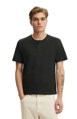 COTTON ON Fitted Henley T-shirt - Washed Black