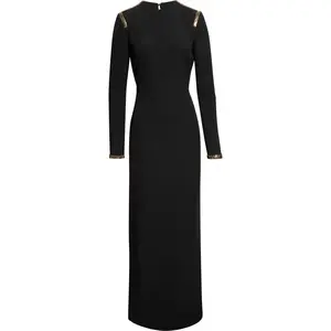 TOM FORD Long Sleeve Silk Evening Dress With Chainmail Trim - Black/gold