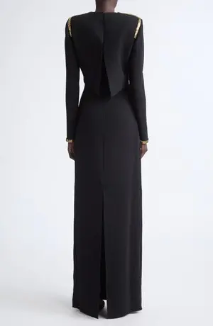 TOM FORD Long Sleeve Silk Evening Dress With Chainmail Trim - Black/gold