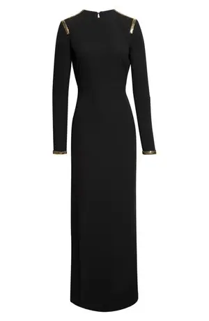 TOM FORD Long Sleeve Silk Evening Dress With Chainmail Trim - Black/gold