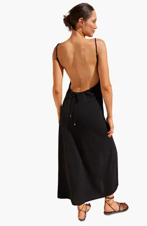 AQUARI Siren Maxi Dress With Ring Detail And Slit - Black