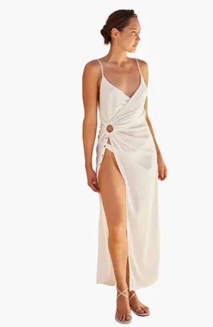 AQUARI Siren Maxi Dress With Ring Detail And Slit - Seashell