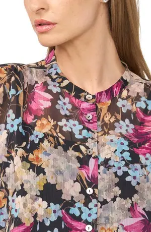 Halogen Mock Neck Shirred Button-down Shirt