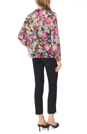 Halogen Mock Neck Shirred Button-down Shirt