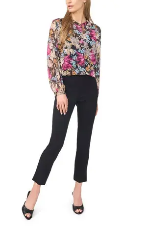 Halogen Mock Neck Shirred Button-down Shirt