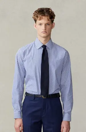THE BLACK TUX Essential Dress Shirt - Navy Stripe