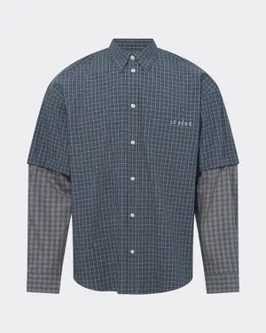 LE PERE Detached Sleeve Button Down - Blue Check