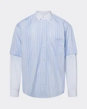 LE PERE Detached Sleeve Button Down Shirt - Blue Stripes