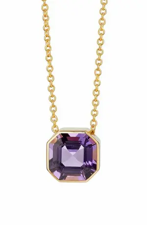 SYNA JEWELS 18k Yellow Gold Asscher Cut Gemstone Pendant Necklace - Amethyst