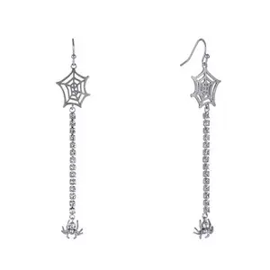 HALLMARK Halloween Spider And Web Linear Drop Earrings - Silver