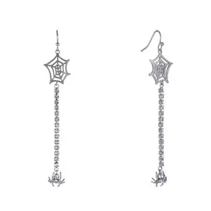 HALLMARK Halloween Spider And Web Linear Drop Earrings - Silver