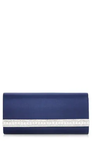 Judith Leiber JUDITH LEIBER COUTURE Perry Satin Clutch With Crystal Bar Silver Navy