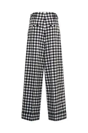 MAISON COMMON Wide Leg Plaid Pants With Cuff - Black/white