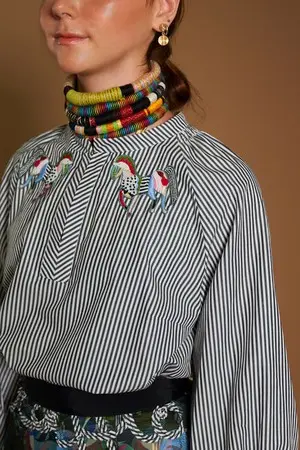 MAISON COMMON Striped Blouse With Zebra Patches