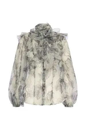 MAISON COMMON Printed Organza Blouse With Ruffles - Mint