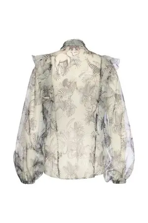 MAISON COMMON Printed Organza Blouse With Ruffles