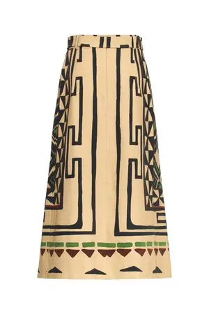 MAISON COMMON Printed Canvas Skirt With Belt - Sand/black