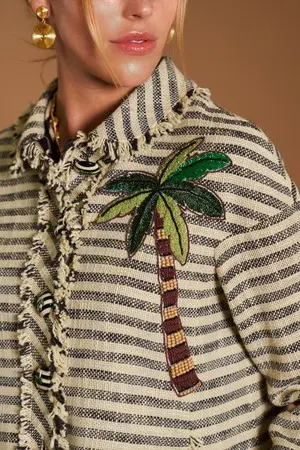 MAISON COMMON Striped Jacket With Palm Tree Embroidery