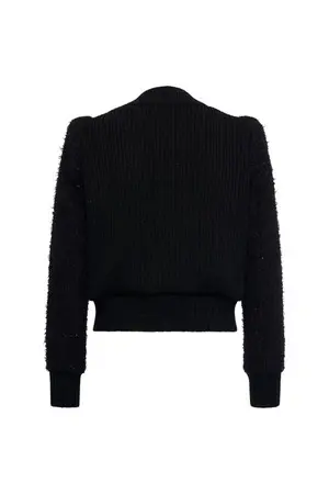 MAISON COMMON Tweed Bomber Jacket With Knitted Back - Black