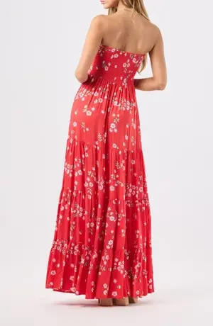 Tiare Hawaii Gardenia Strapless Floral Maxi Dress