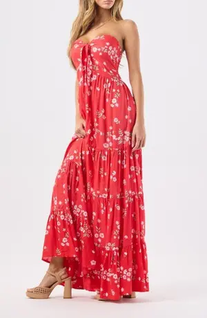 Tiare Hawaii Gardenia Strapless Floral Maxi Dress