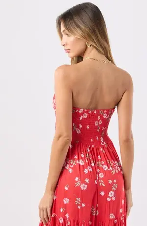 Tiare Hawaii Gardenia Strapless Floral Maxi Dress