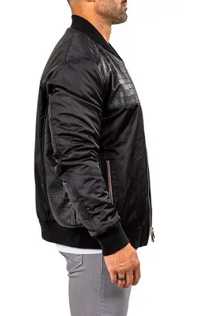 MACEOO Croc Embossed Leather Bomber Jacket
