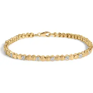 HAUS OF BRILLIANCE Gold Vermeil Diamond Puff Heart Bangle Bracelet - Silver