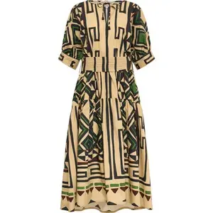 MAISON COMMON Printed Cotton Maxi Dress With Belt - Sand/black