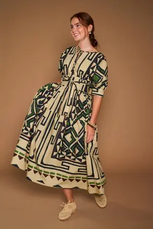 MAISON COMMON Printed Cotton Maxi Dress With Belt