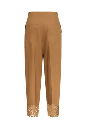 MAISON COMMON Embroidered Cotton Trousers With Belt - Tobacco
