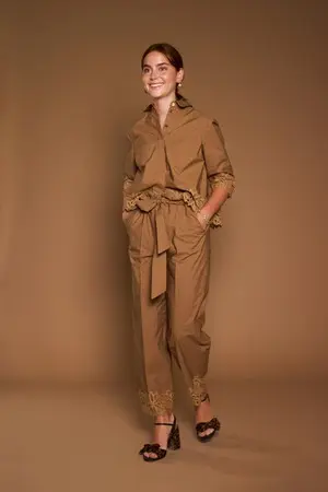 MAISON COMMON Embroidered Cotton Trousers With Belt