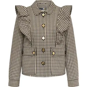 MAISON COMMON Gingham Outdoor Jacket With Ruffles - Blach/sand