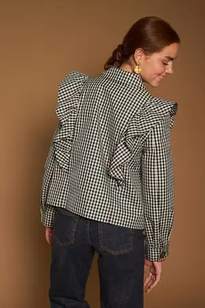 MAISON COMMON Gingham Outdoor Jacket With Ruffles
