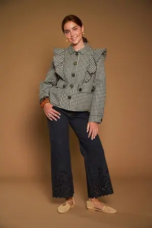 MAISON COMMON Gingham Outdoor Jacket With Ruffles