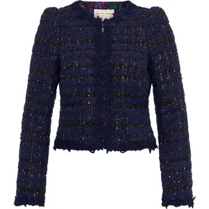 MAISON COMMON Sequins Tweed Jacket With Macrame Trimming - Blue