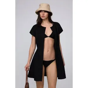 JUANA Flora Pleated Shirt Dress With Cap Sleeves - Black