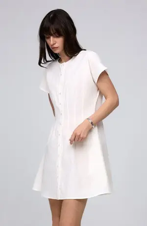 JUANA Flora Pleated Shirt Dress - White