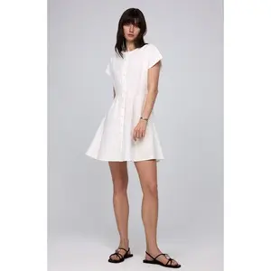 JUANA Flora Pleated Shirt Dress With Cap Sleeves - White