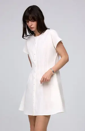 JUANA Flora Pleated Shirt Dress With Cap Sleeves - White