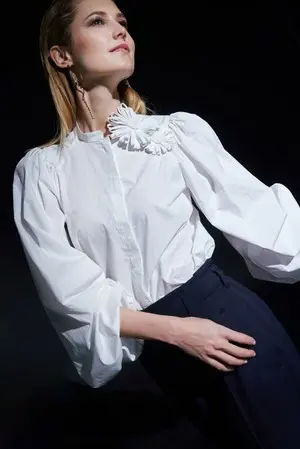 MAISON COMMON Cotton Poplin Blouse With Flower Pin