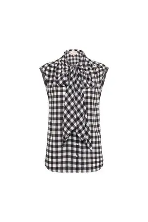 MAISON COMMON Printed Silk Tie Neck Top - Black/white