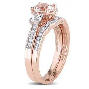 JULIANNA B. Rose Gold 3-stone Bridal Ring Set With And Created White Sapphire