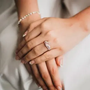 JULIANNA B. Rose Gold 3-stone Bridal Ring Set With And Created White Sapphire