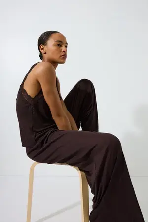 H&M Lace-trimmed Pajamas - Dark Brown
