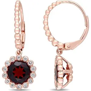 JULIANNA B. Diamond Halo Scalloped Earrings 14k - Garnet