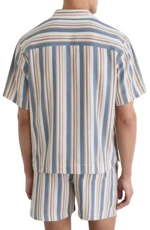 REISS Celeste Striped Camp Shirt - Blue/ecru